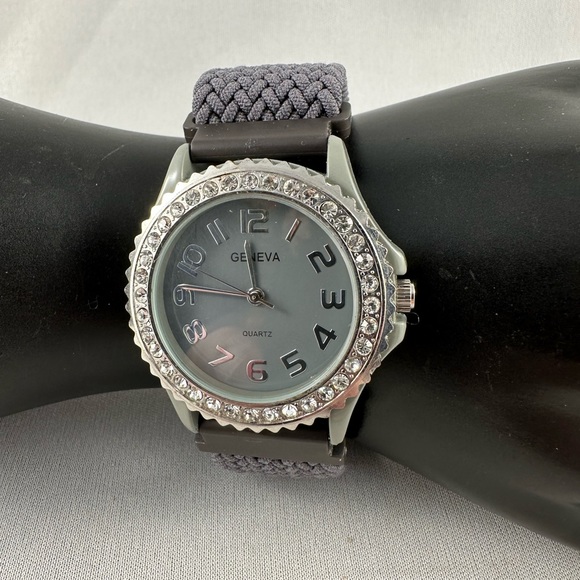 Geneva | Accessories | Geneva Gray Watch With Rhinestone Bezel And A ...